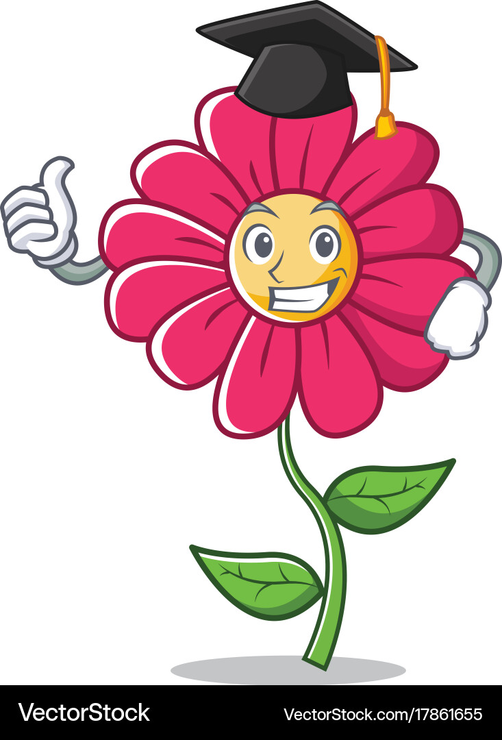 Graduation pink flower character cartoon Vector Image