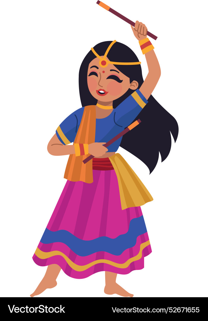 Hindu woman with sticks Royalty Free Vector Image