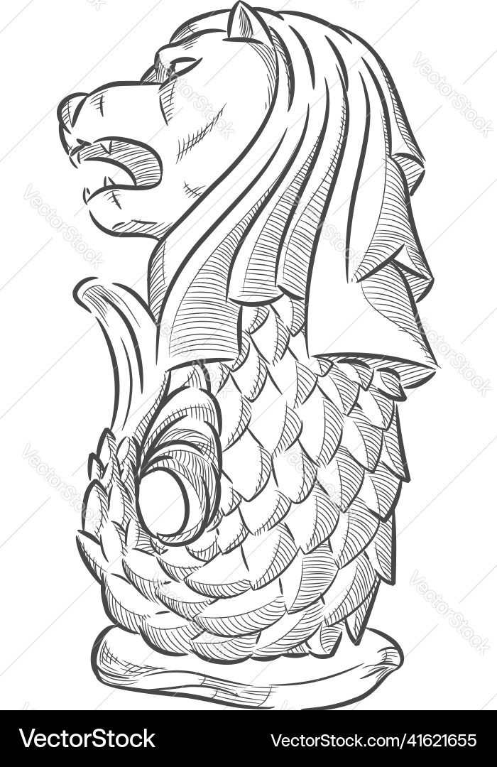 Singapore Merlion Sketch Royalty Free Vector Image