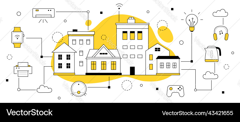 Smart home technology iot system doodle concept Vector Image