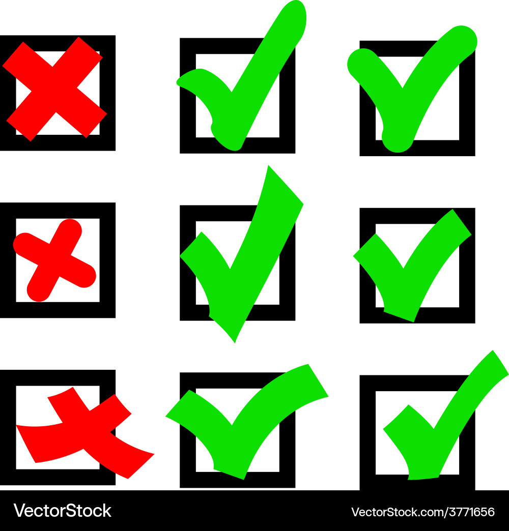 Check Marks and Ticks in Boxes Royalty Free Vector Image