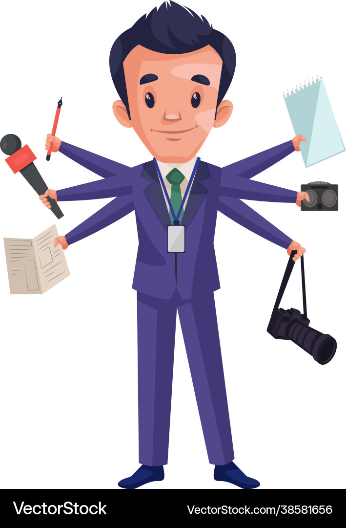 Journalist boy cartoon character Royalty Free Vector Image