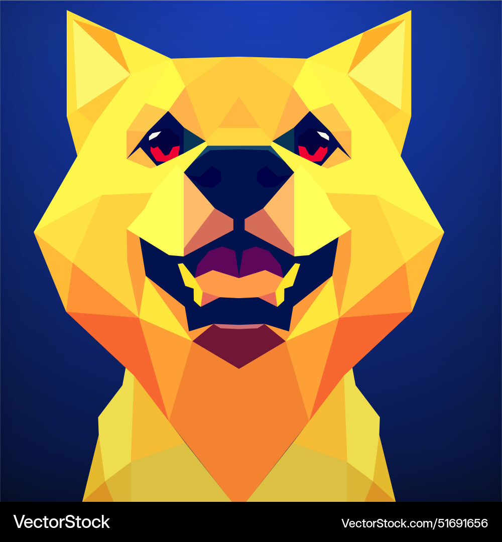 Low polygonic orange dog with a blue background Vector Image