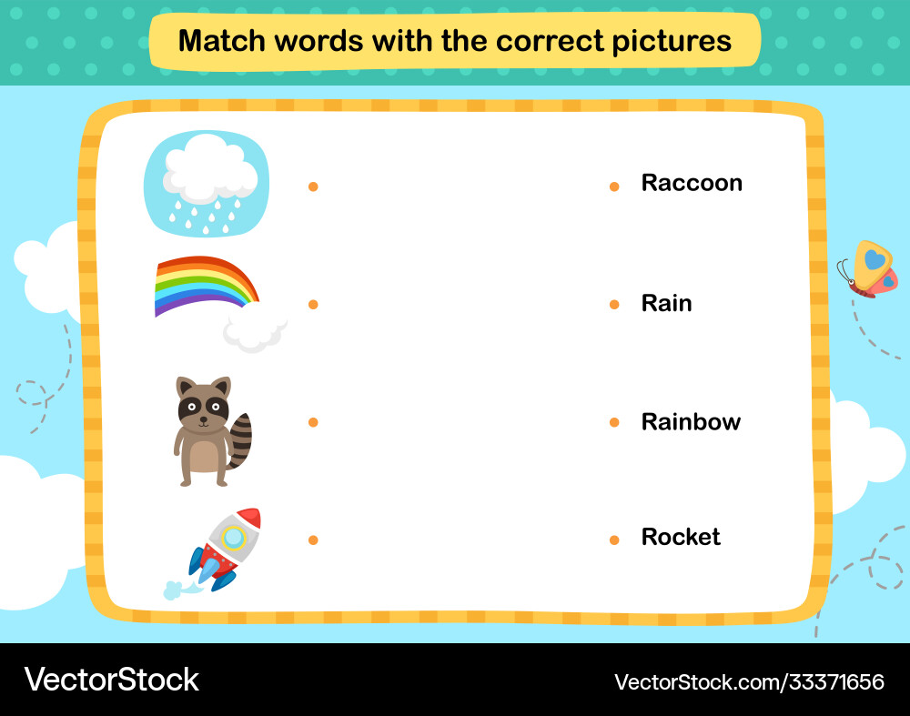 Match words with correct pictures Royalty Free Vector Image