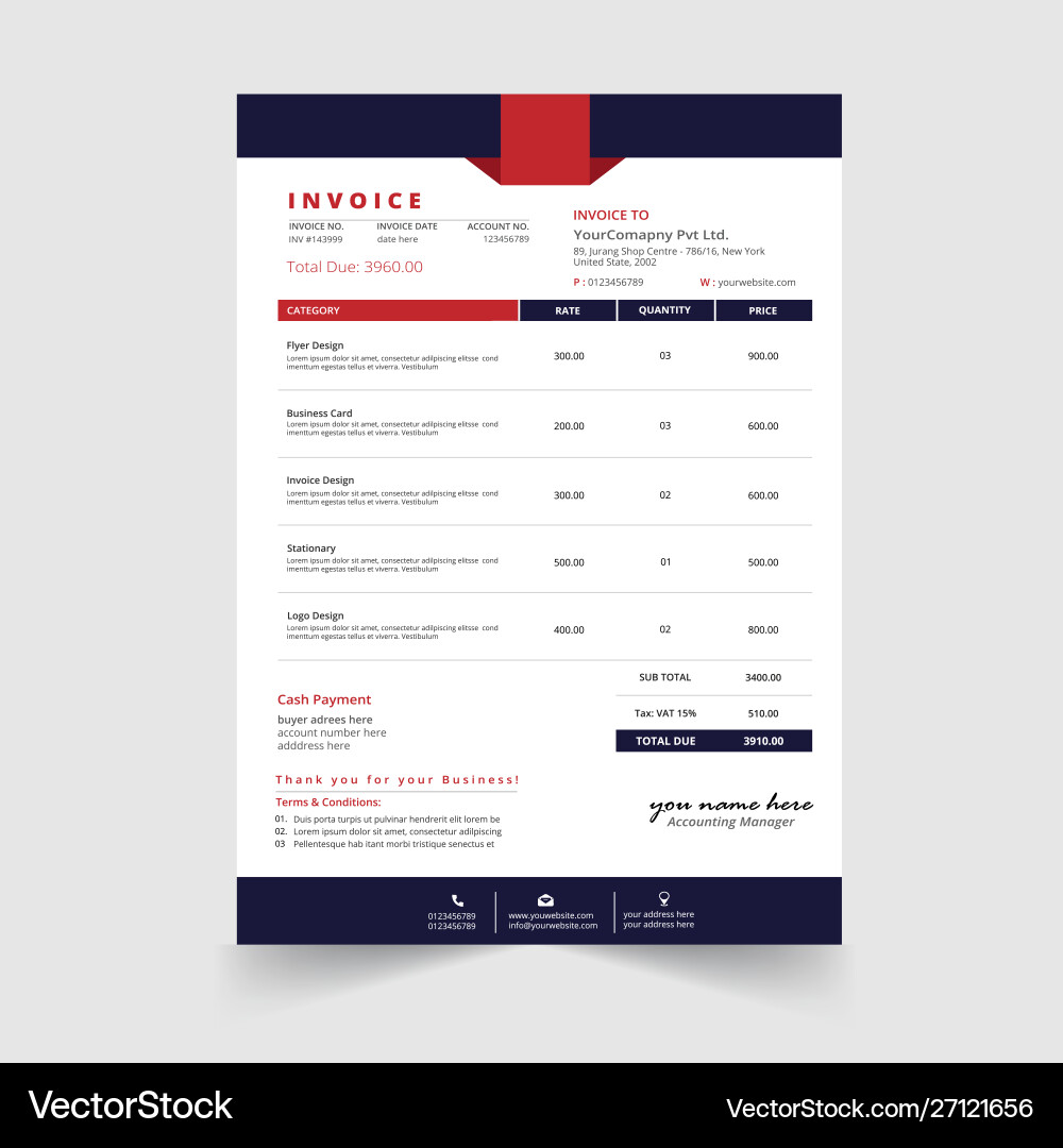 Minimal business invoice template design Vector Image