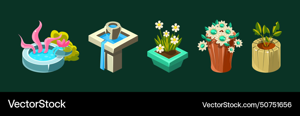 Video game garden decoration collection Royalty Free Vector
