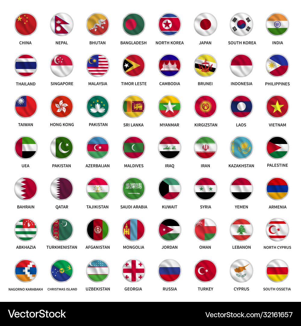 Asian Country Flags - Circle Icons Royalty Free Vector Image