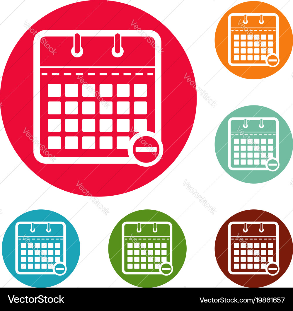 Calendar page icons circle set Royalty Free Vector Image