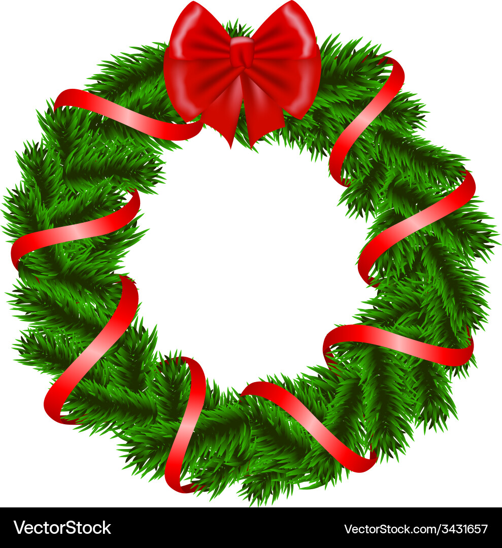 Christmas wreath with red ribbon Royalty Free Vector Image