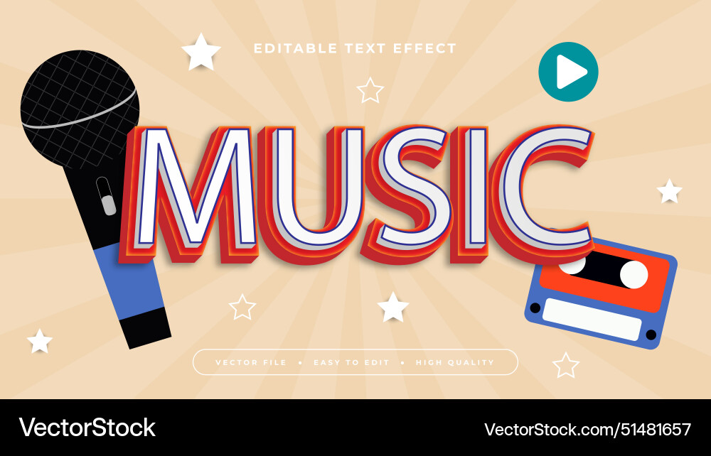 Colorful music 3d editable text effect - font Vector Image