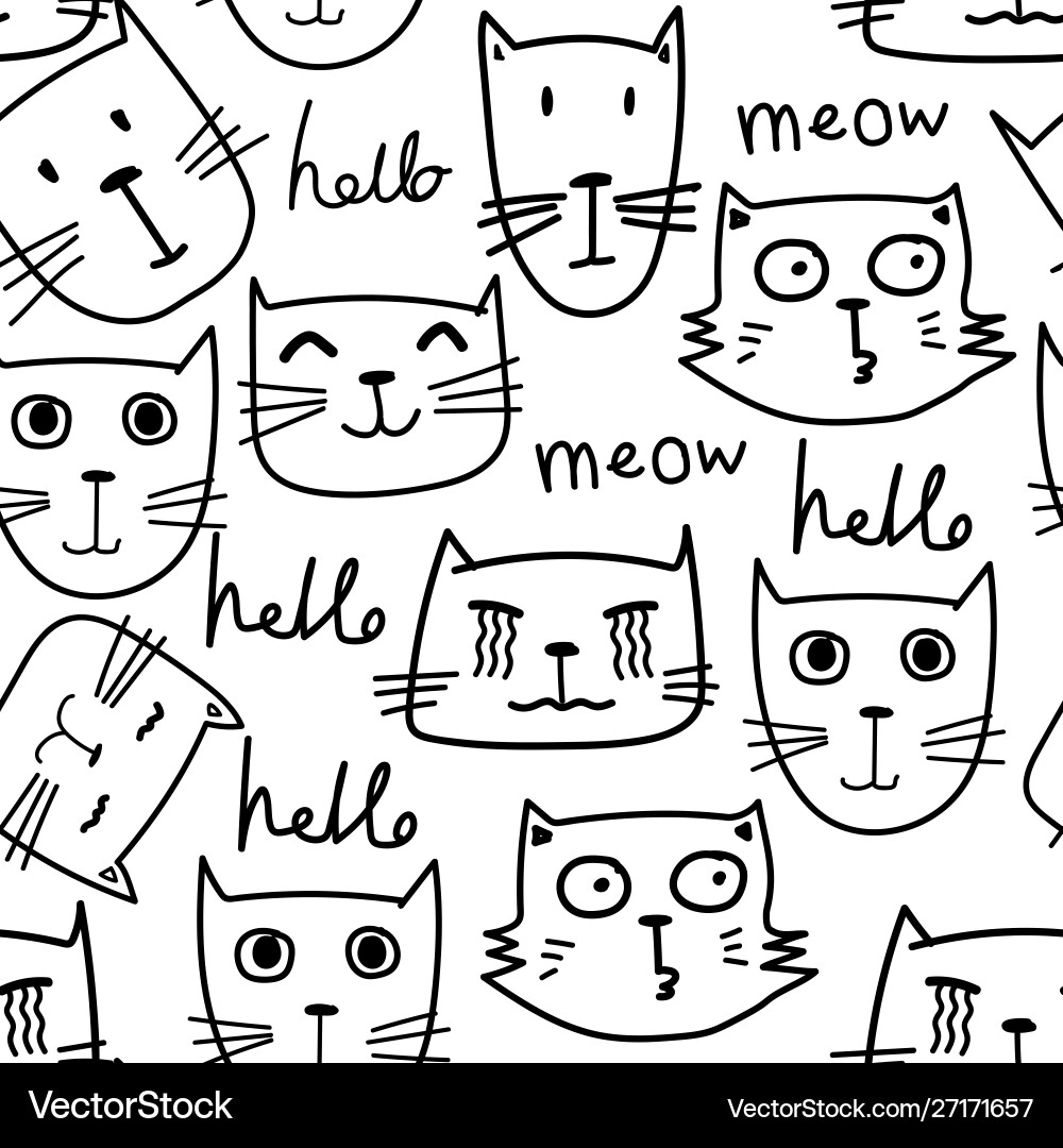 Cute Cat Seamless Pattern Royalty Free Vector Image