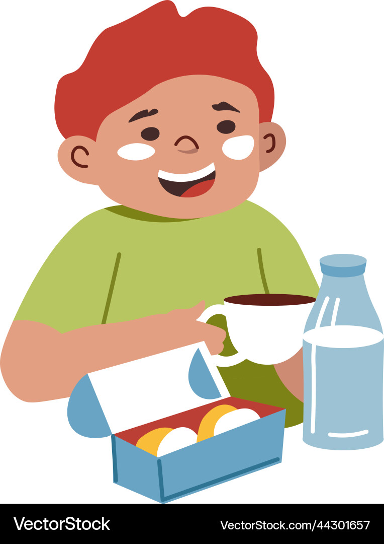 Kid boy eating lunch at school tea and sweets Vector Image