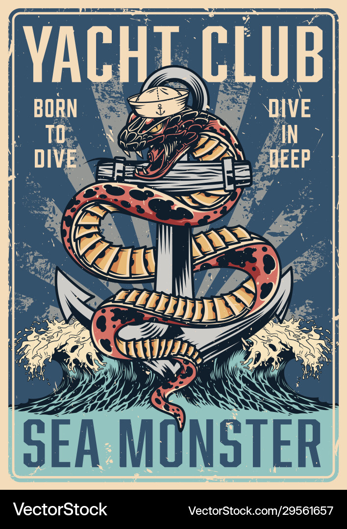 Nautical Snake Poster - Sailor Hat Royalty Free Vector Image