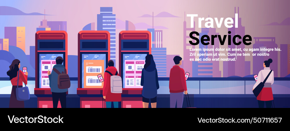 Passengers in arrival waiting room self check Vector Image