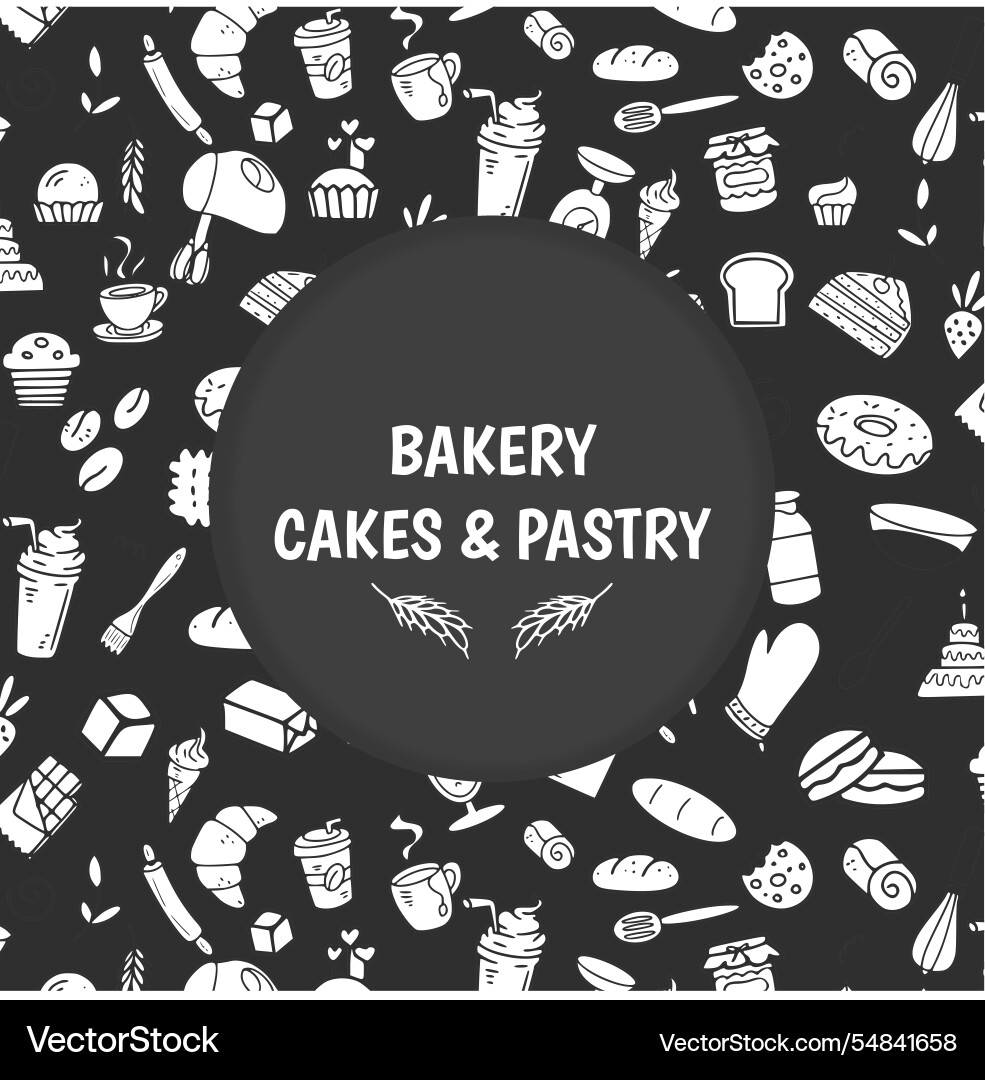 Bakery cakes and pastry line art hand drawn Vector Image