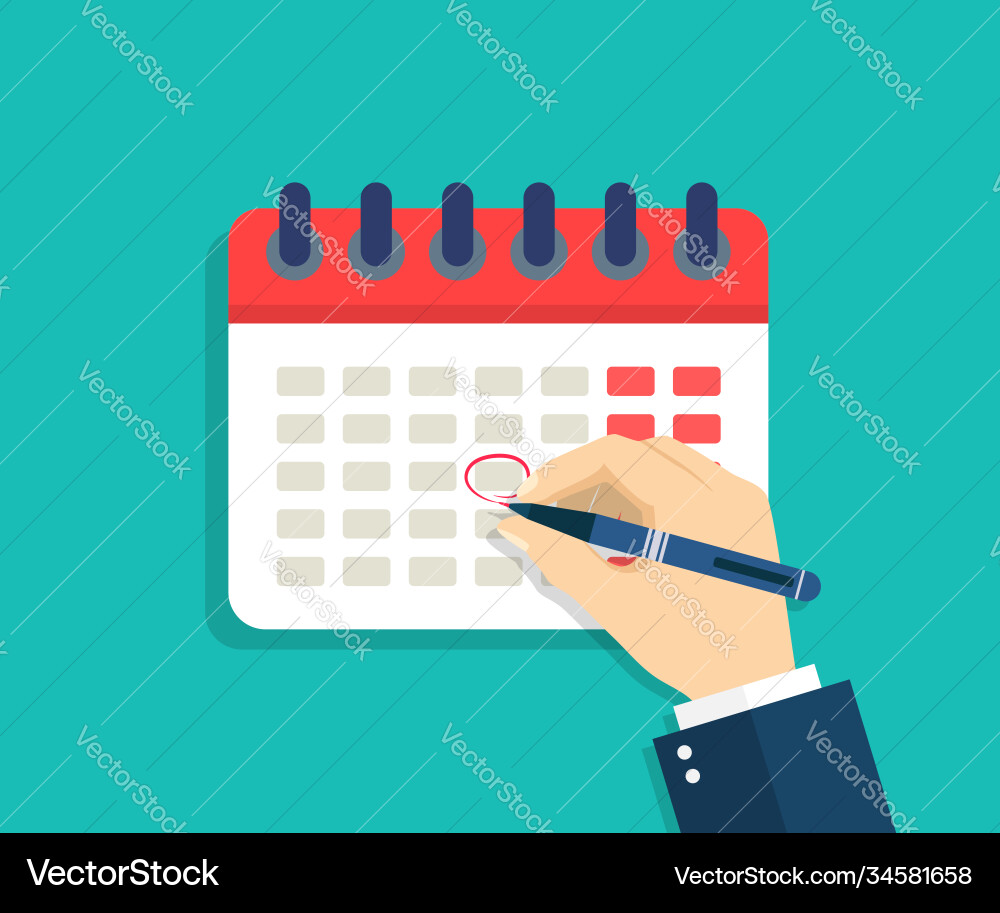 Calendar with hand pen that mark circle Royalty Free Vector