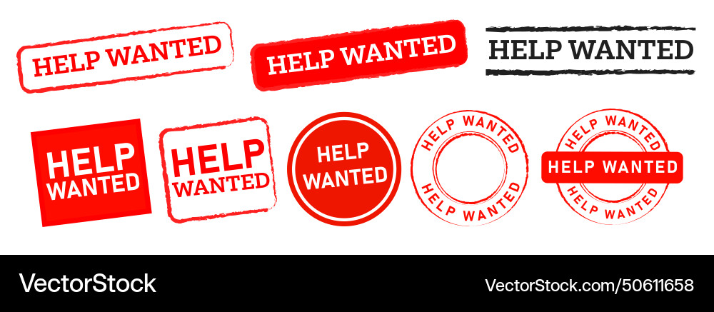 Help wanted rectangle and circle stamp label Vector Image