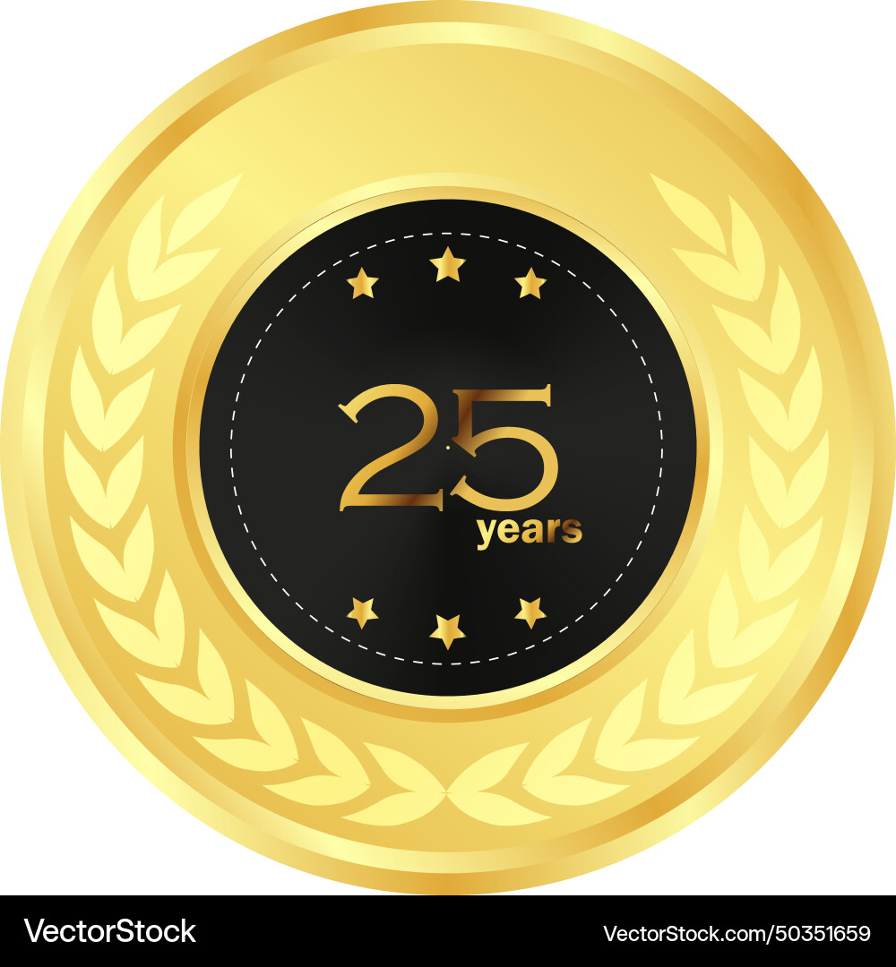 25th anniversary in gold and black Royalty Free Vector Image