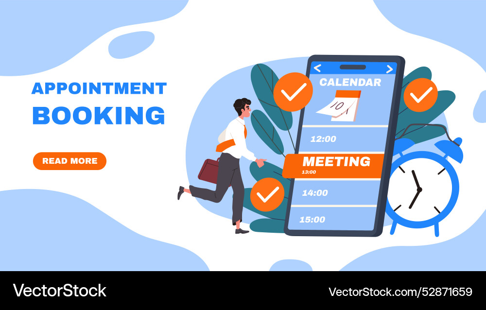 Appointment booking poster man with briefcase Vector Image