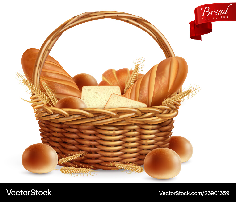Bread basket realistic composition Royalty Free Vector Image