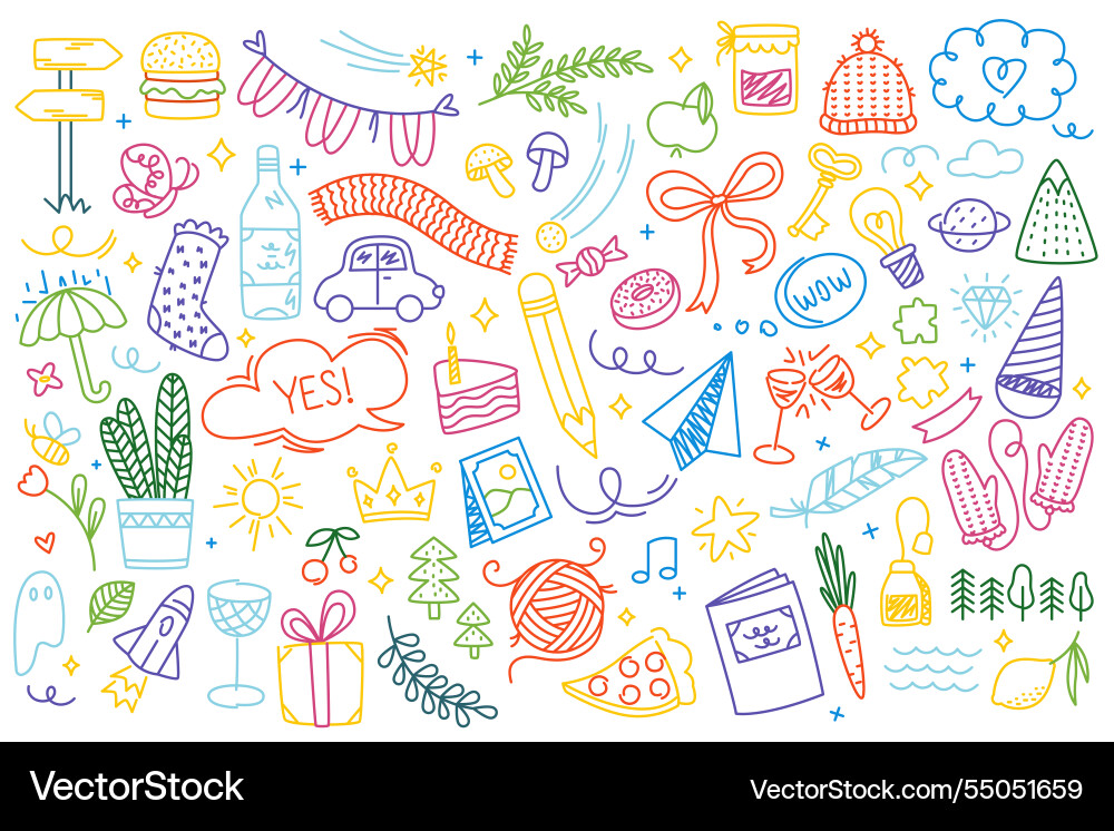 Cute kid scribble child doodle line elements Vector Image