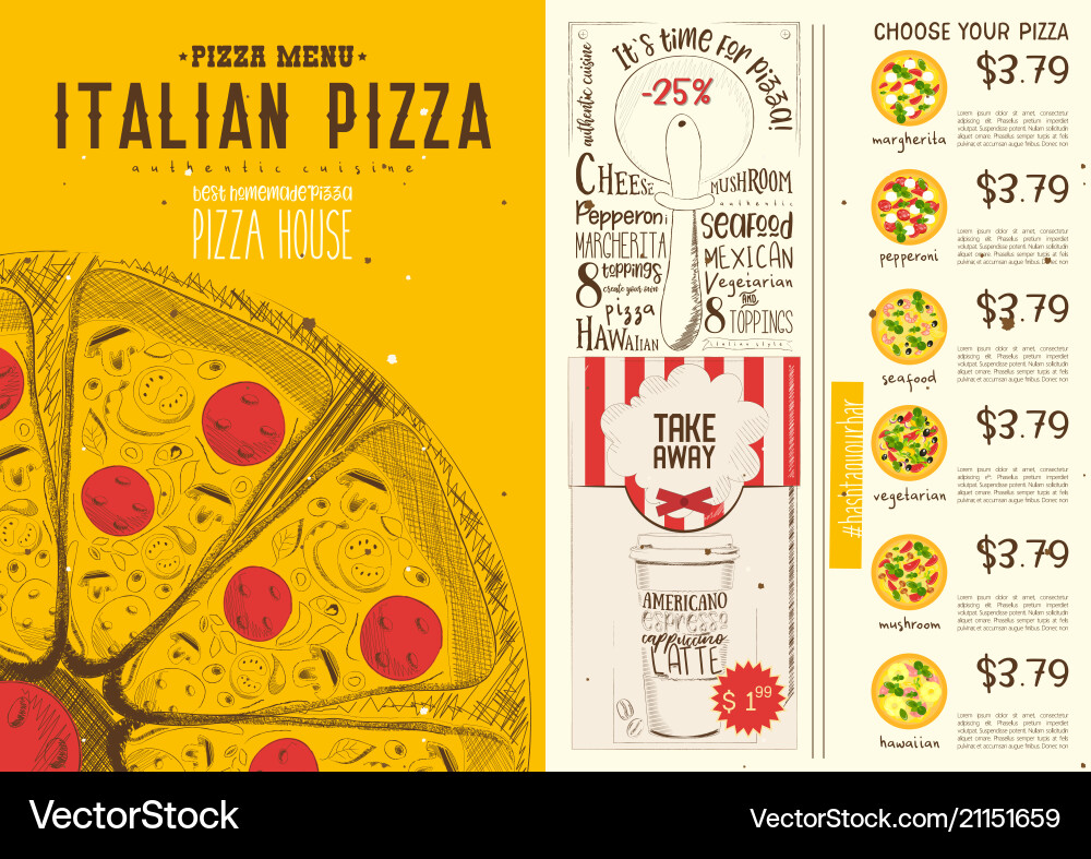 Italian pizza menu template Royalty Free Vector Image