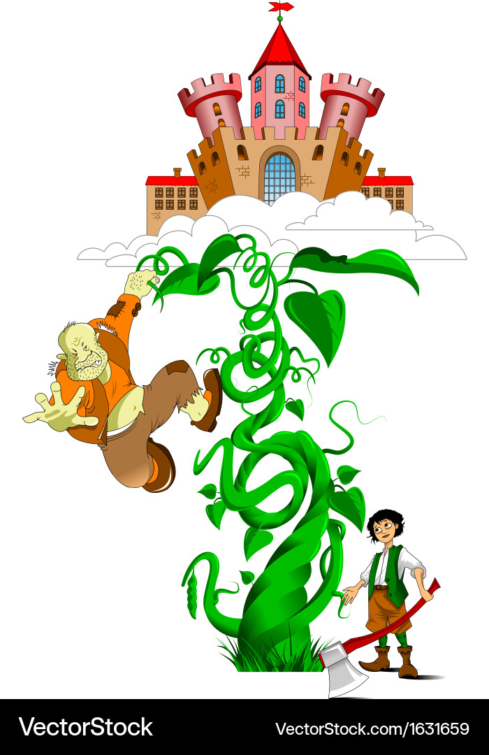 Kid and a giant on beanstalk Royalty Free Vector Image