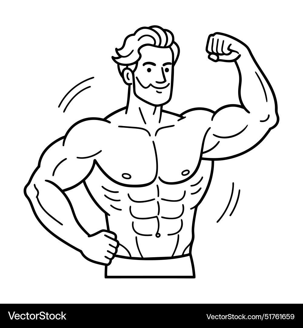 Muscular man line art Royalty Free Vector Image