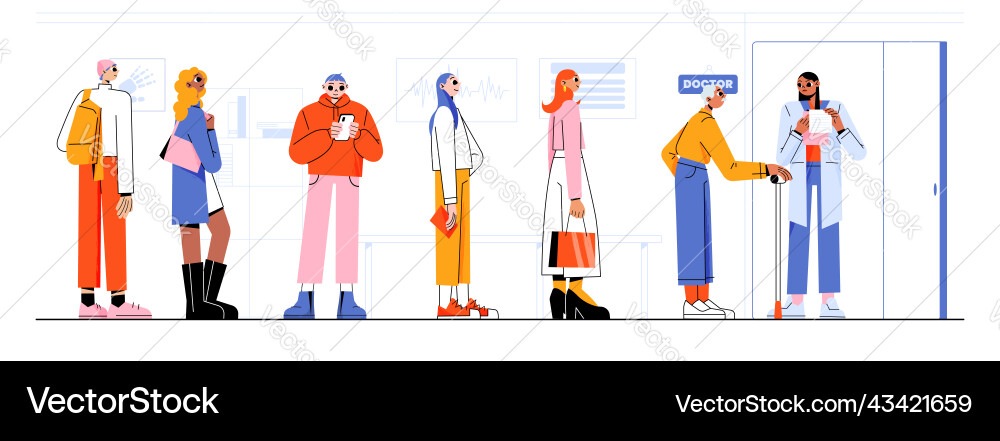 People queue in clinic hall characters waiting Vector Image