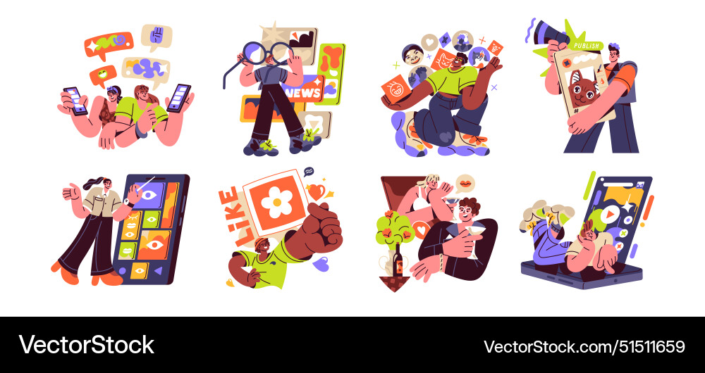 People share in social media networks set men Vector Image