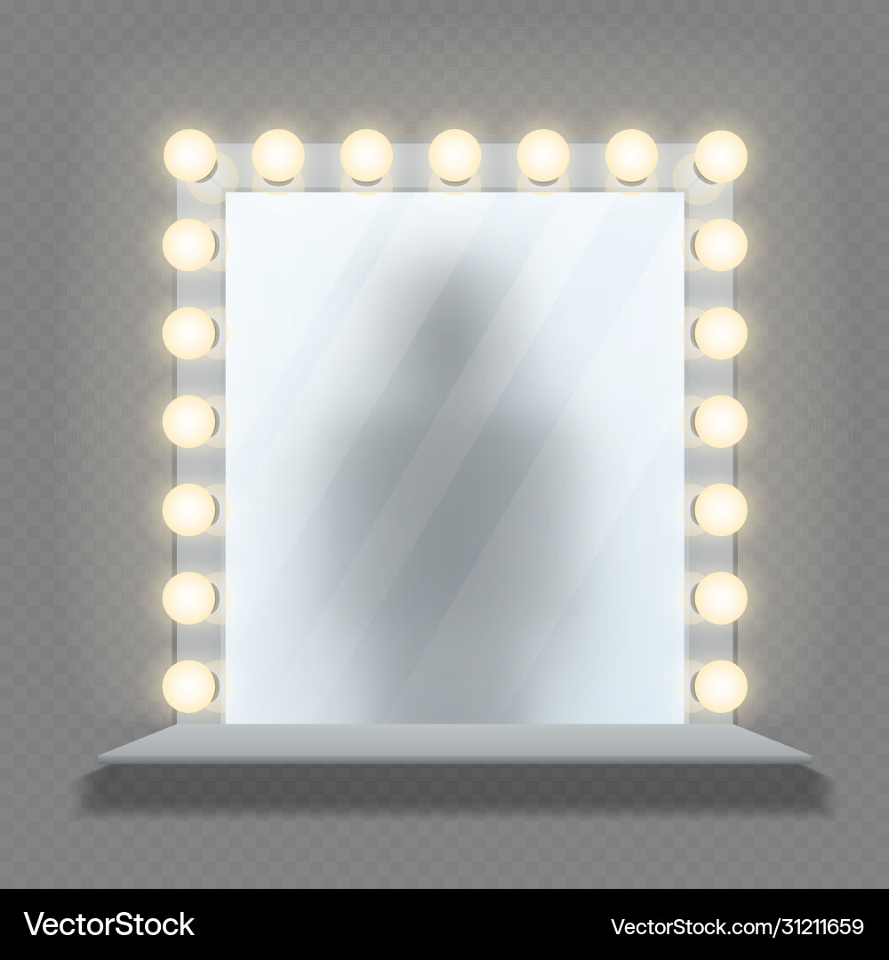 Realistic makeup mirror glass in bulbs frame Vector Image