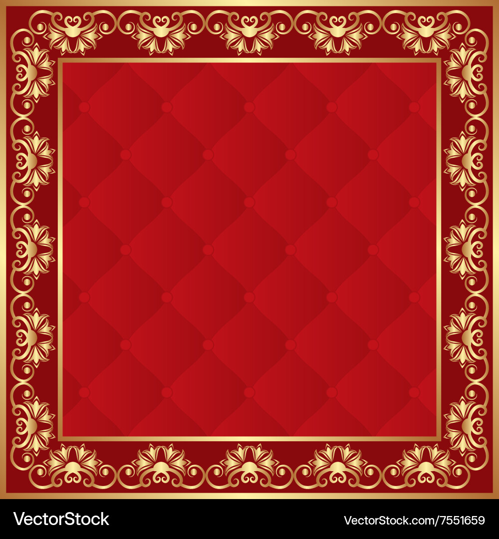 Red background with golden border Royalty Free Vector Image