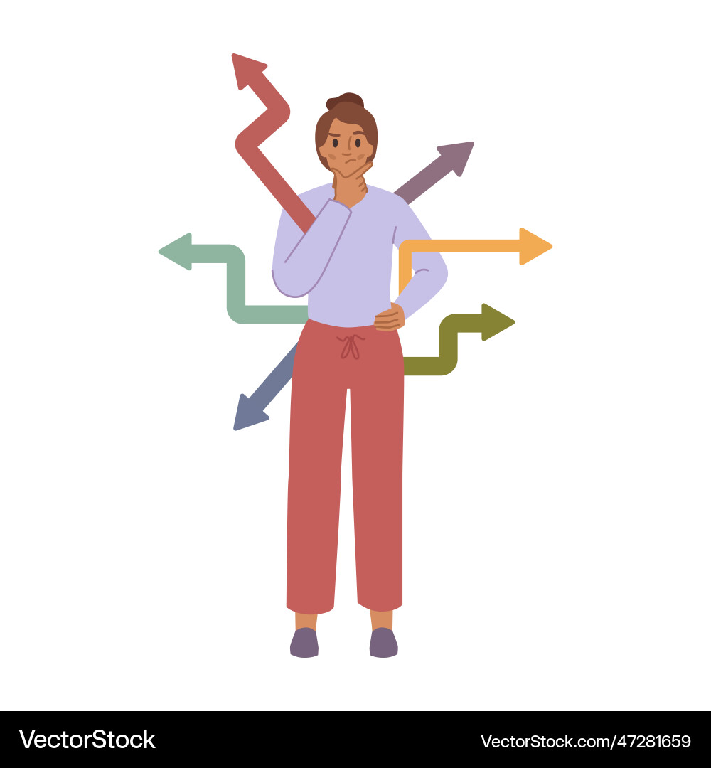Woman choosing from multiple direction solutions Vector Image