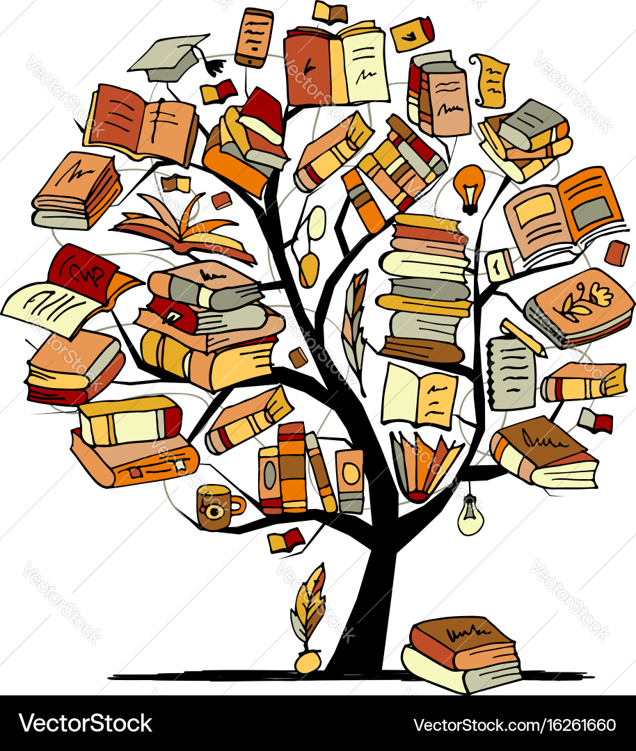 Books tree sketch for your design Royalty Free Vector Image