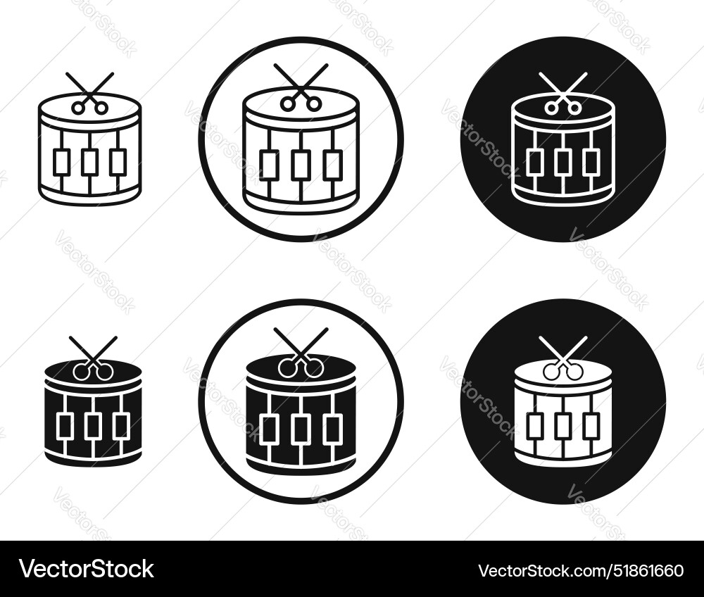 Drum icon set in black and white outlines Vector Image