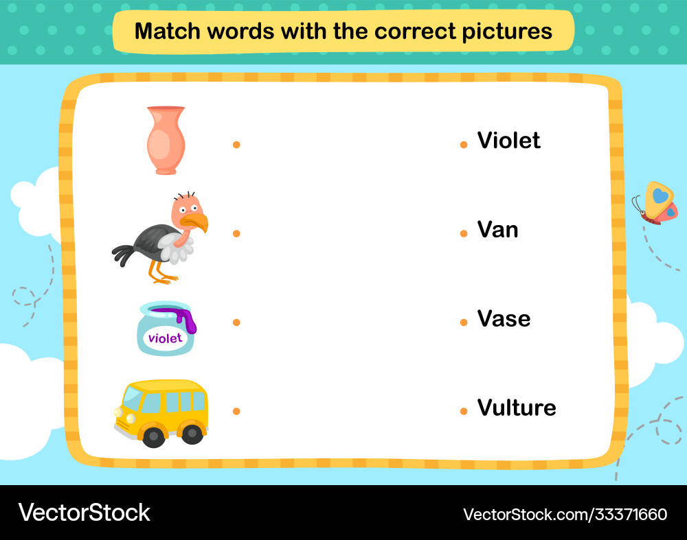 Match words with correct pictures Royalty Free Vector Image