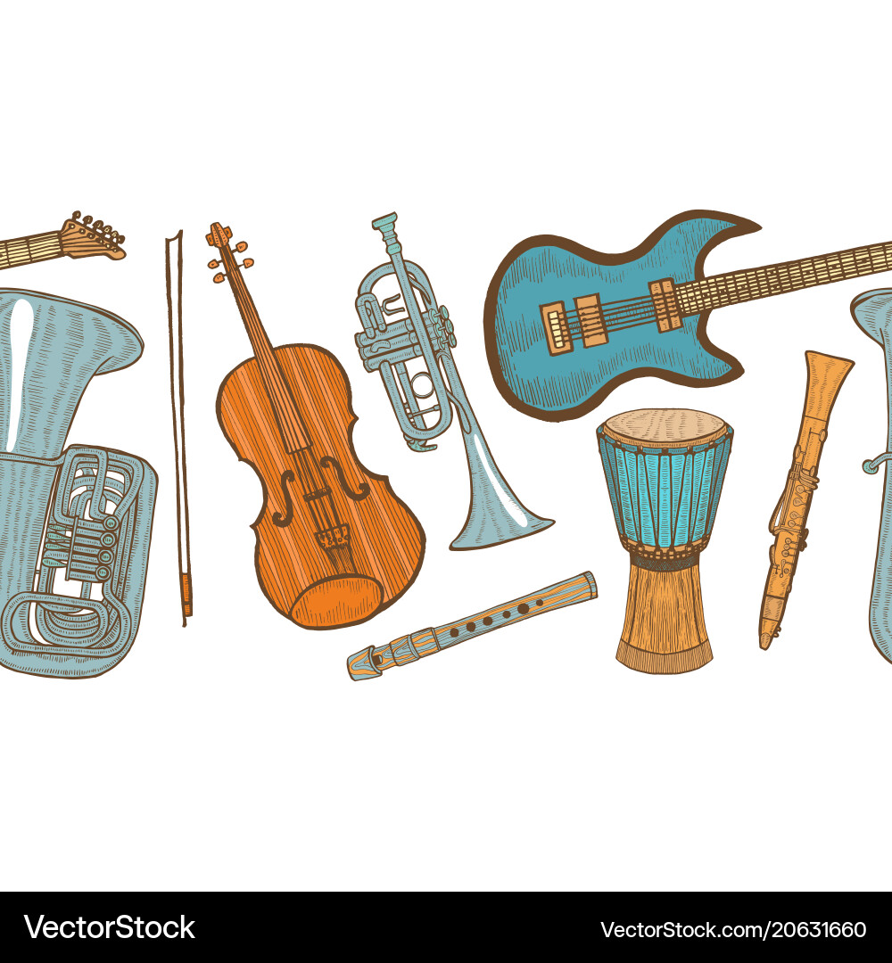 Musical instrument pattern in hand drawn style Vector Image
