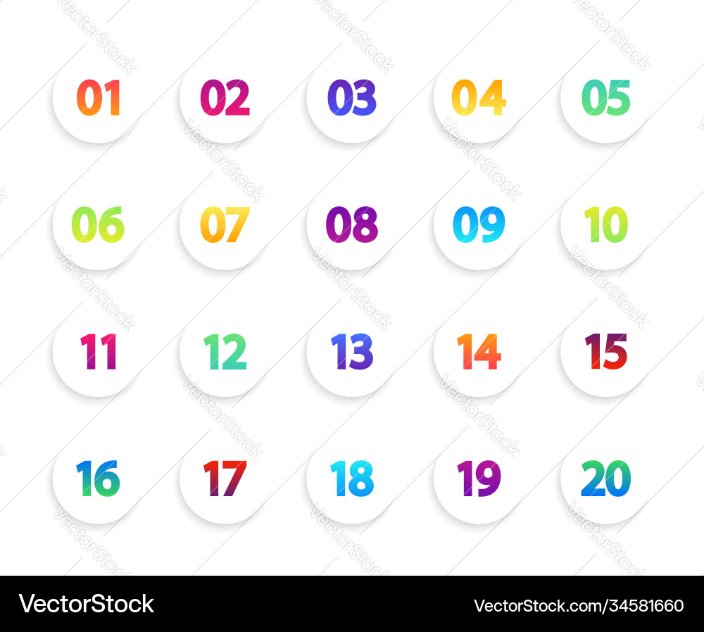 Number Circle Icons - 1 to 20 Royalty Free Vector Image