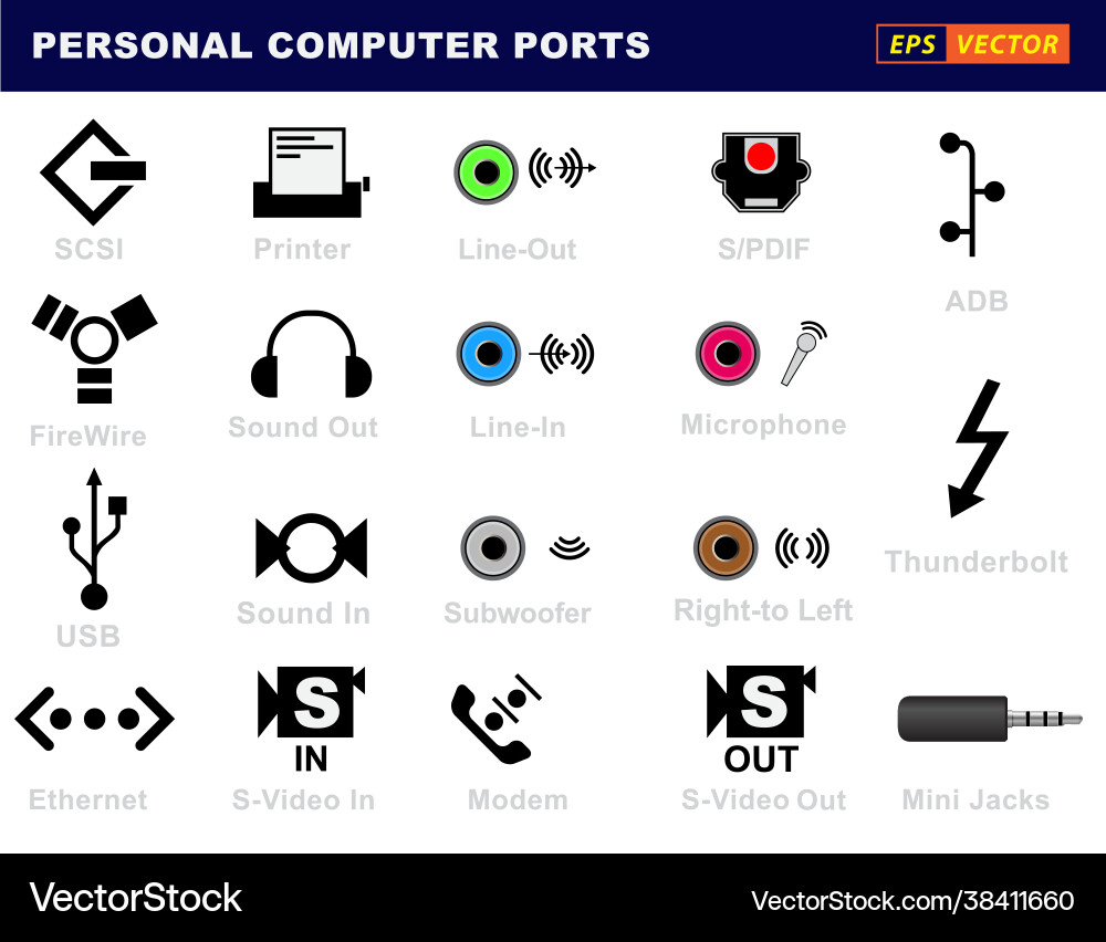 Personal computer ports connectors or usb Vector Image