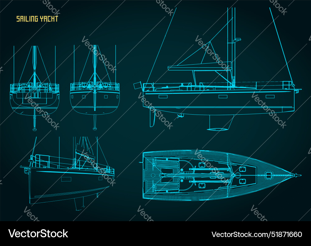 Sailing yacht technical drawings Royalty Free Vector Image