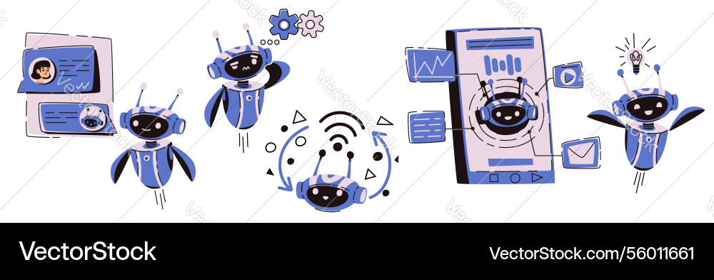 Cute chatbot ai characters set Royalty Free Vector Image