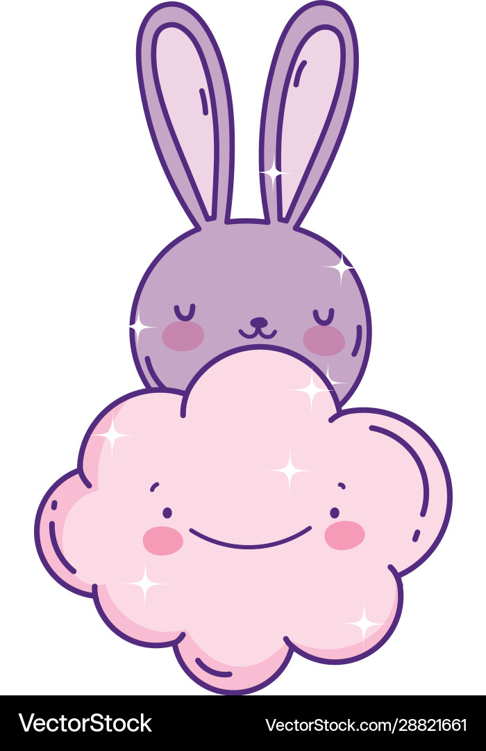 Cute pink rabbit face cartoon cloud Royalty Free Vector