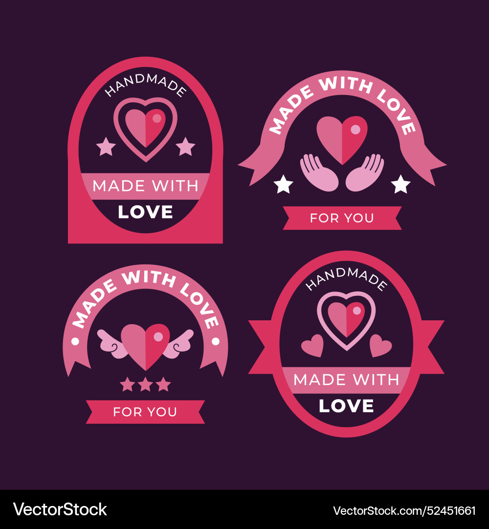 Flat design made with love labels Royalty Free Vector Image