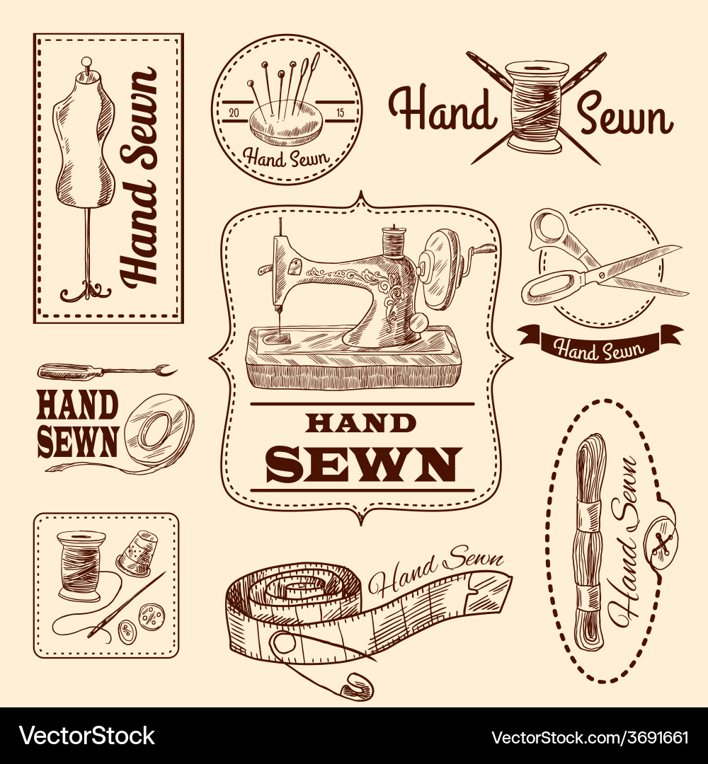 Sewing emblems set Royalty Free Vector Image - VectorStock