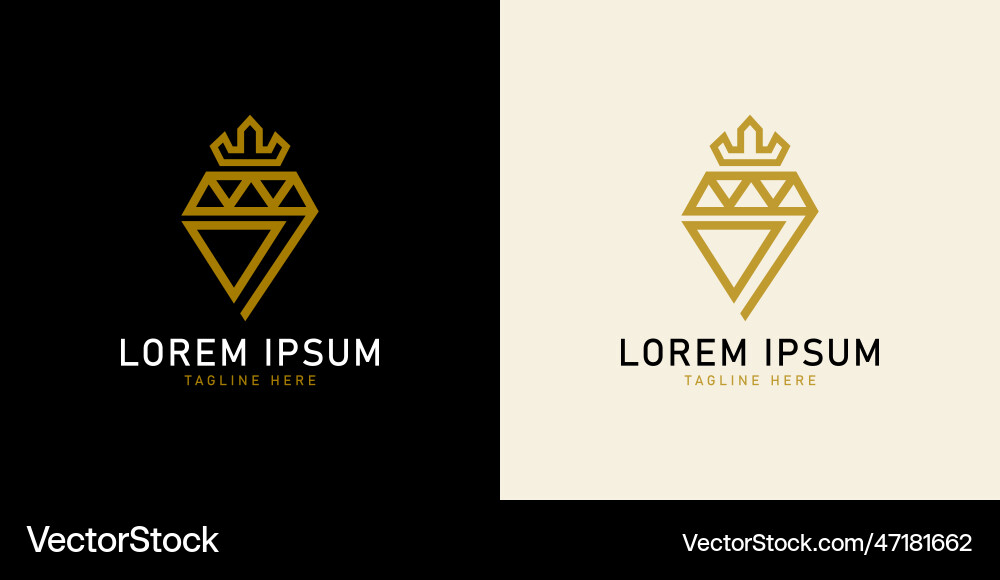 Diamond stone logo and king crown Royalty Free Vector Image