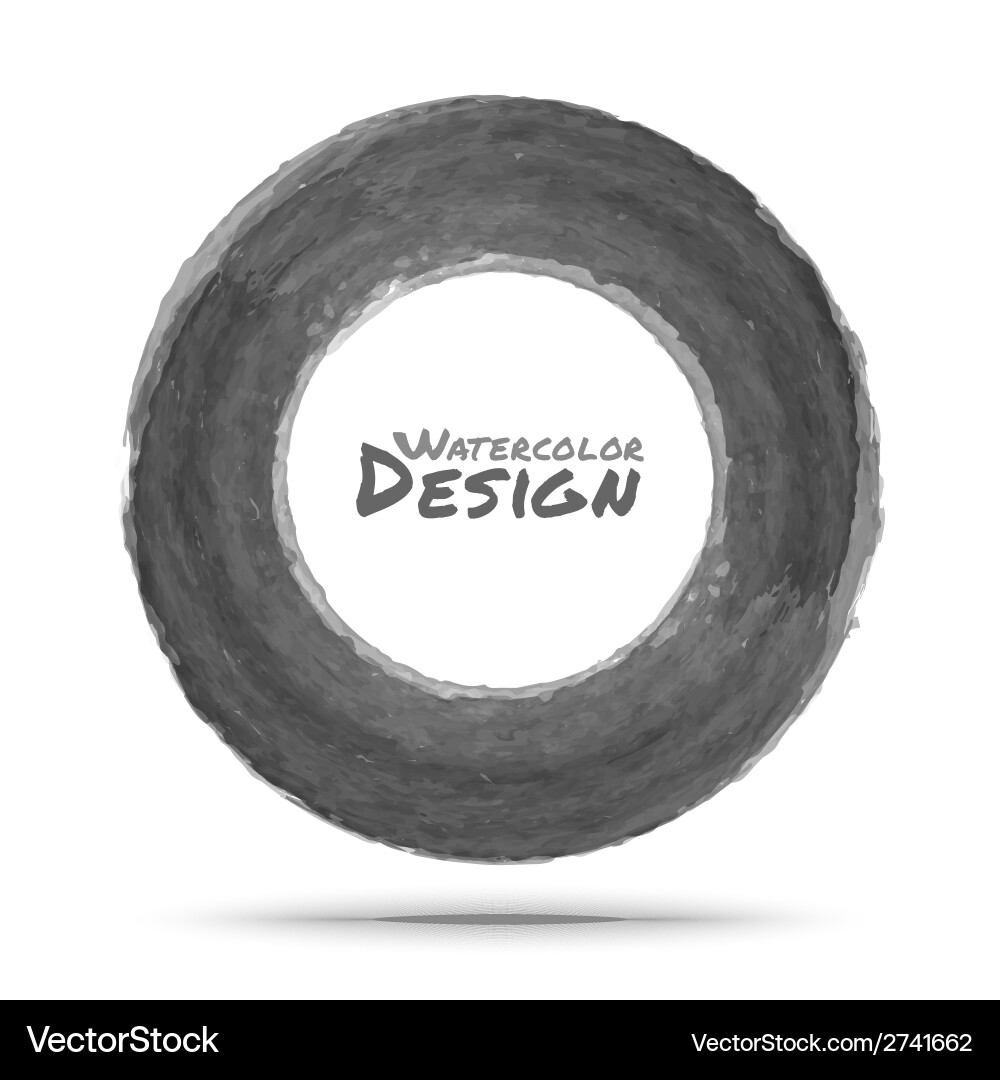 Hand drawn watercolor dark gray circle design elem