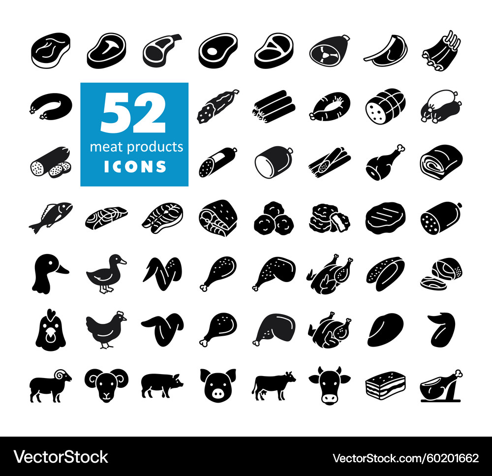 Meat & Poultry Glyph Icons Royalty Free Vector Image