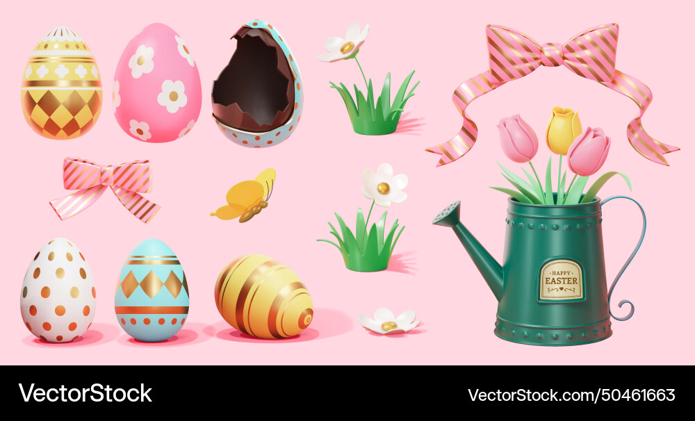 3d spring easter decor elements Royalty Free Vector Image