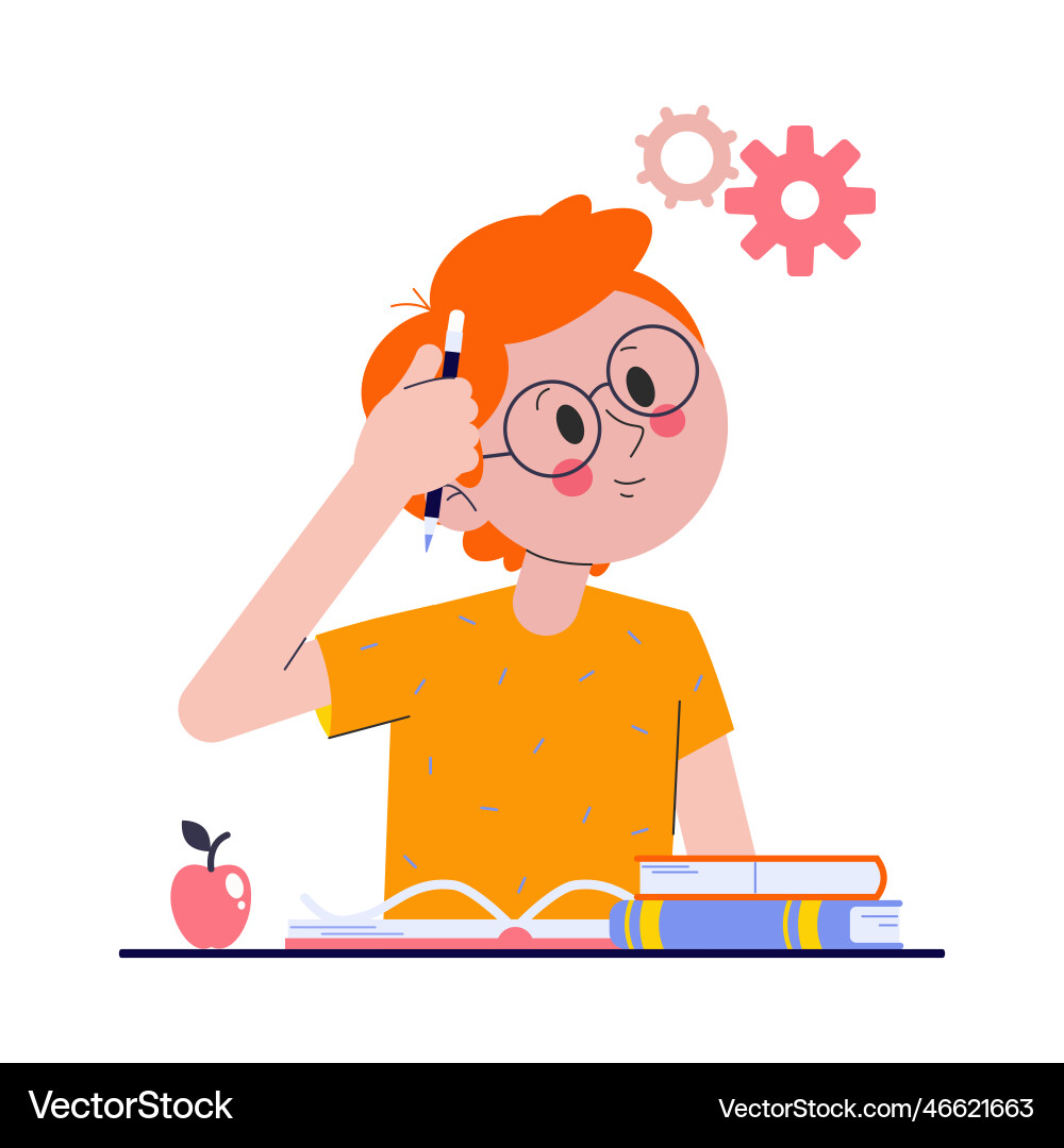 Boy on school exam kid study and think about test Vector Image