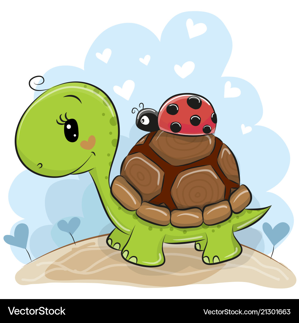Cute Cartoon Turtle with Ladybug Royalty Free Vector Image